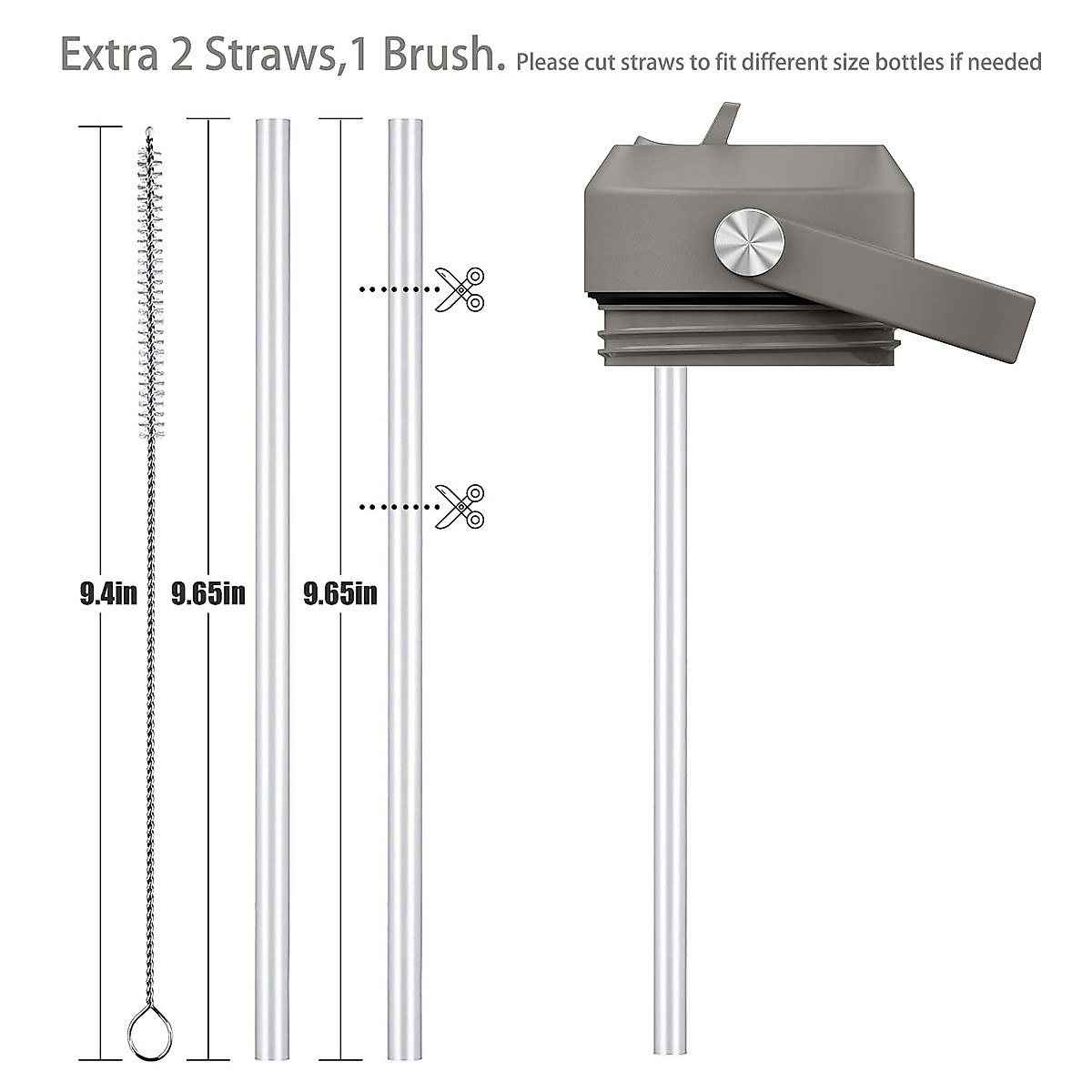 Straw Lid for Yeti Rambler Water Bottle 18 oz,26 oz,36 oz,46 oz,12 oz,64 oz,Straw Cap,Straws and Brush Include (Graphite)