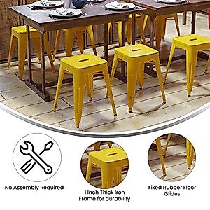 Flash Furniture Metal Dining Table Height Stool - Backless Yellow Kai Commercial Grade Stool - 18 Inch Stackable Dining Chair - Set of 4