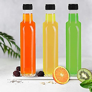 YULEER 15 Pack Hot Sauce Bottles, 8.5 oz Woozy Bottles with Leak Proof Screw Black Cap, Shrink Capsule, Round Glass Bottles for DIY Hot Sauce, BBQ Sauce