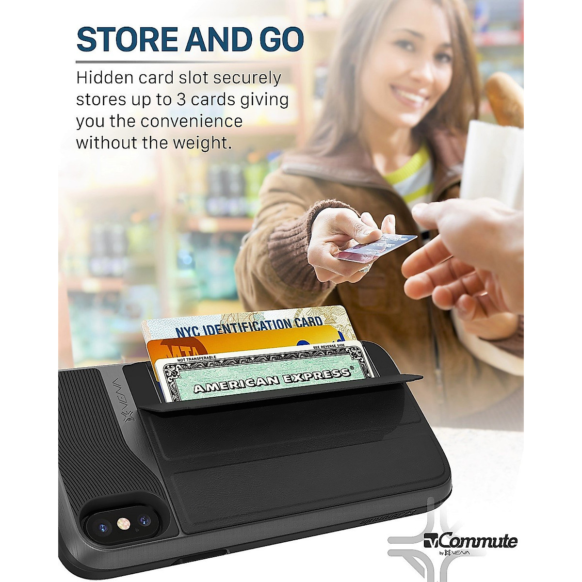 VENA iPhone Xs/X Wallet Case, [vCommute][Military Grade Drop Protection] Flip Leather Cover Card Slot Holder with Kickstand Compatible with Apple iPhone Xs 2018 / X 2017 5.8" (Space Gray/Black)