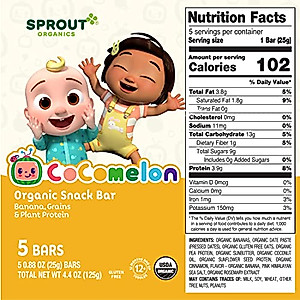 CoComelon Sprout Organic Baby Food, Toddler Snacks, Banana Snack Bar 5 Count (Pack of 6)