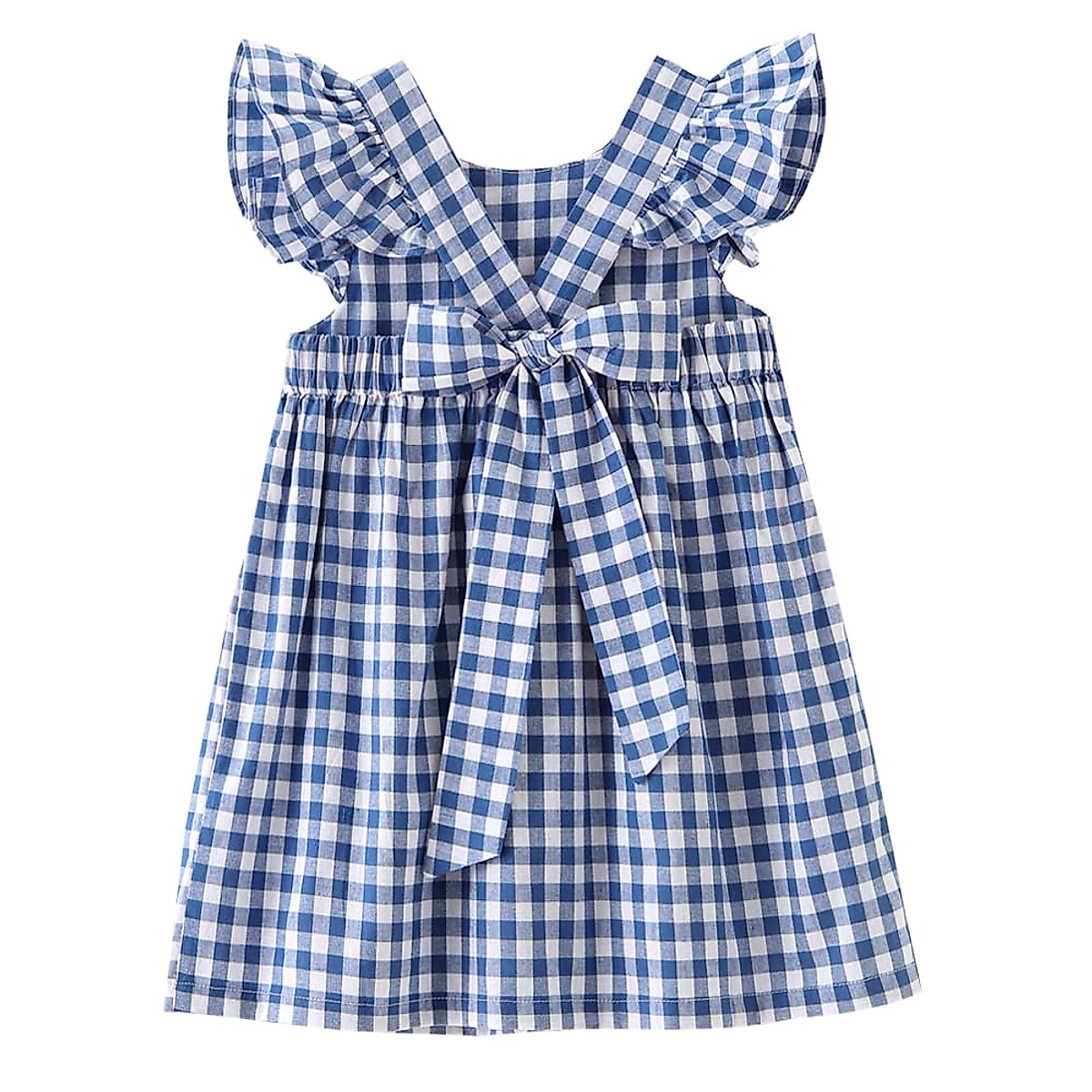 Zanie Kids Gingham Toddler Dress Bowknot Easter Dress Baby Girl Summer Playwear Outfits Plaid Blue 2 3T