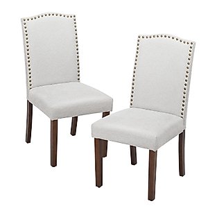 C, Kitchen Chairs, Modern Upholstered Fabric Dining Room Chair with Nailhead Back and Wood Legs, Mid-Century Accent Side Chair for Living Room, Bedroom, Kitchen