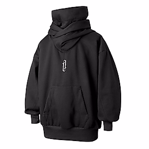 Niepce Inc Streetwear Men's Oversized Hoodie with Neck Gaiter (Black, Medium)
