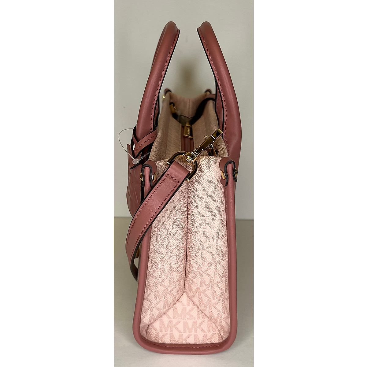 Michael Kors Mirella Small Shopper Top Zip Bag bundled SM TZ Coinpouch Purse Hook (Pink MK Signature)