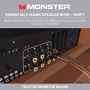 Monster Essentials High Performance Speaker Wire 16 Gauge Copper Clad Aluminum (CCA) Speaker Cable 100 FT Spool – Ideal Home Cinema Speaker Wire Cable and Car Audio Speaker Cables/Speaker Wires