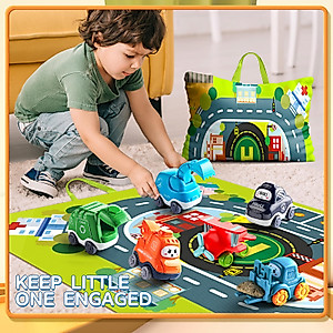 Big Cartoon Truck Car Toys for 1 Year Old Boy with Playmat/Storage Bag|Baby and Toddler Toys 12-18 Months & Age 1-2|1st Birthday Gift for 1 2 Year Old Boy, Easter Basket Stuffers