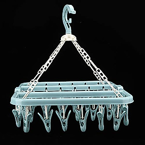 Entatial Underwear Hanger, Laundry Hanger, with 32 Clips Saving Space Laundry Hanger for Baby Clothes Socks(Blue)