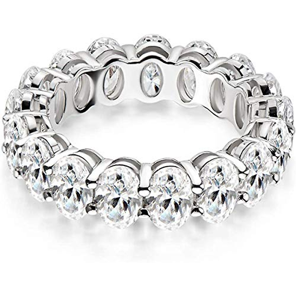 Savlano 18K White Gold Plated Cubic Zirconia Oval Cut Eternity Ring Band for Women (White Gold, 7)