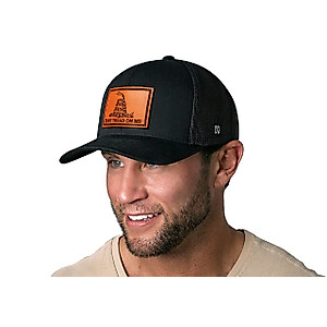 HAKA Dont Tread on Me Hat – Leather Gadsden Trucker Hat, Mesh Outdoor Hat for Men & Women, Adjustable Snapback Baseball Cap, Golf Hat Black