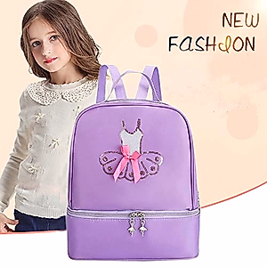 Dance Bags,Ballet Dance Backpack for Girls Ballerina Purple Bag for Dance Toddler Dance Bag Gymnastics Latin Dance Yoga Tap Dance Jazz Storage Bag