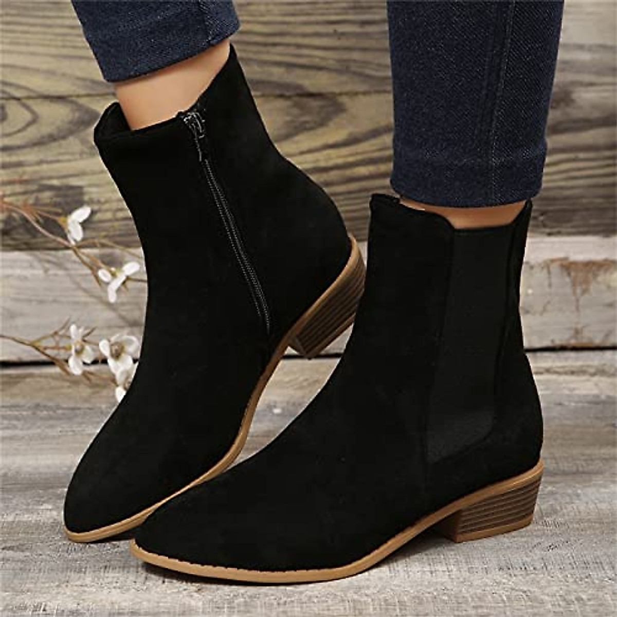 Knee High Platform Boots Suede Pointed Side Zipper Thick Heel Short White Cowgirl Boots Chunky Heel Cap Toe Side Zipper Comfortable Womens Cowgirl Boots