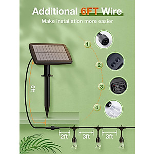 addlon 54FT(48+6) Solar String Lights Outdoor Waterproof with USB Port & Remote Control Dimmable Solar Patio Lights IP65 Solar Powered Edison LED Bulbs for Outside Bistro Camping