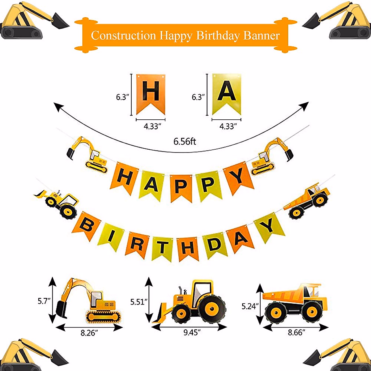 PRATYUS Construction Birthday Party Supplies for Kids, Construction Party Decorations with Banner, Highchair Banner, Yellow Bow Tie Crown Kit, Cake Topper for Boys Girls Bday Party Event Favors