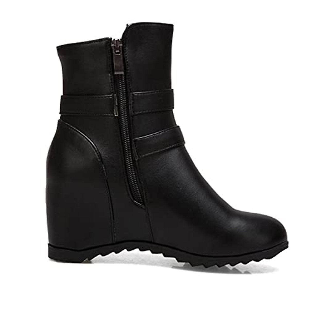 Fashion Wedge Increase Women's Buckle Style Belt Inner British Heel Height Boots women's boots Dress Boots for Women (Black, 7.5)
