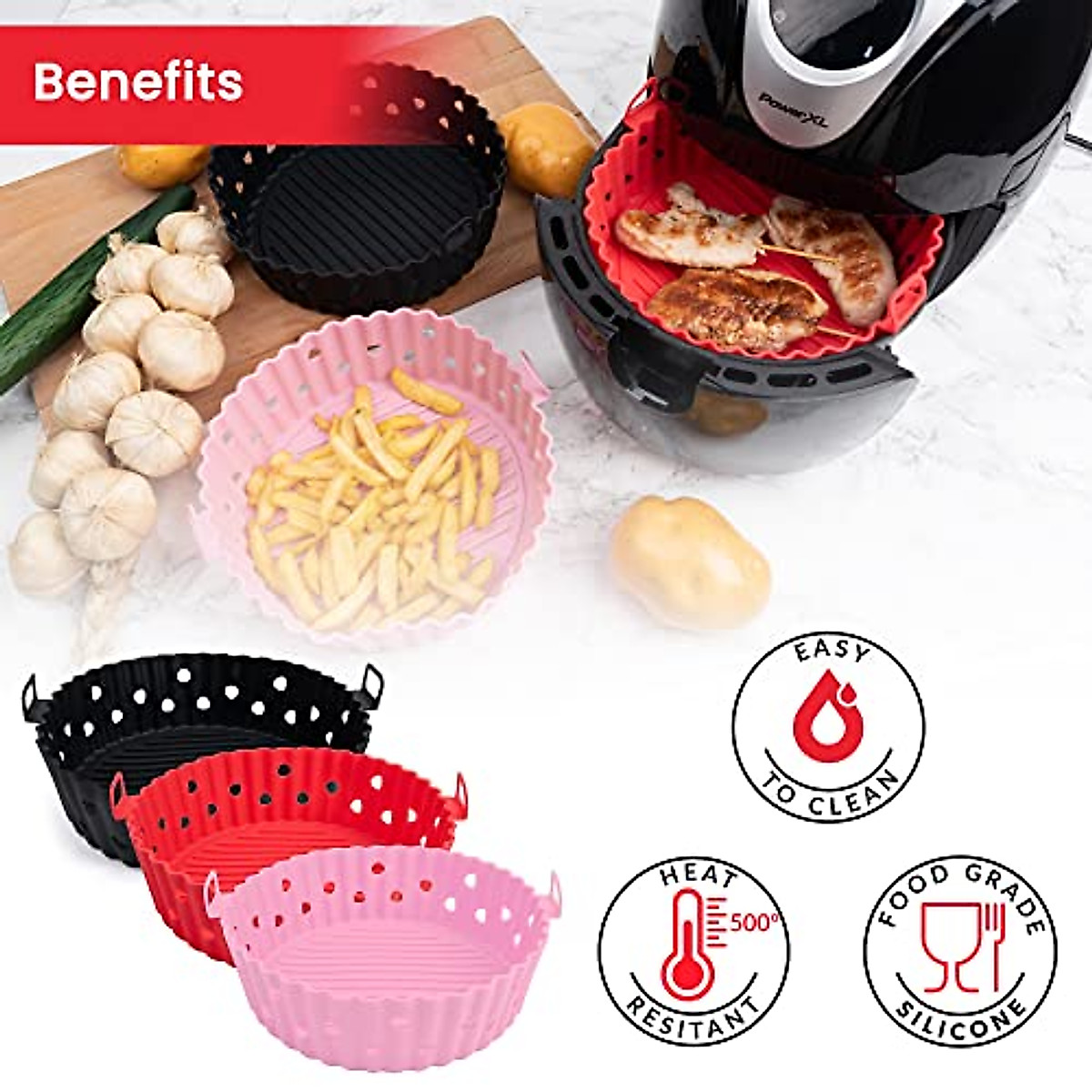 Silicone Air Fryer Liners 7.5 Inches - Reusable Silicone Air Fryer Liners - Silicone Fryer Basket Heat Resistant Liners - Fits 3 to 5 l Round Pot Air Fryers - Non-Stick Air Fryer Oven Accessories