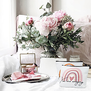 Saintrygo 4 Pcs Rainbow Cosmetic Bag Teacher Nurse Inspirational Gift Bags for Women Girls You Are Loved Beautiful Kind Makeup Bag Bulk Personalized Canvas Purse Pouch for Toiletry Travel(Fresh)