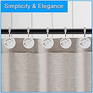 Marble Shower Curtain Ring Hooks Rust Proof Decorative for Bathroom Towel Clothes Kitchen Utensil Living Room (White with Glide Balls)