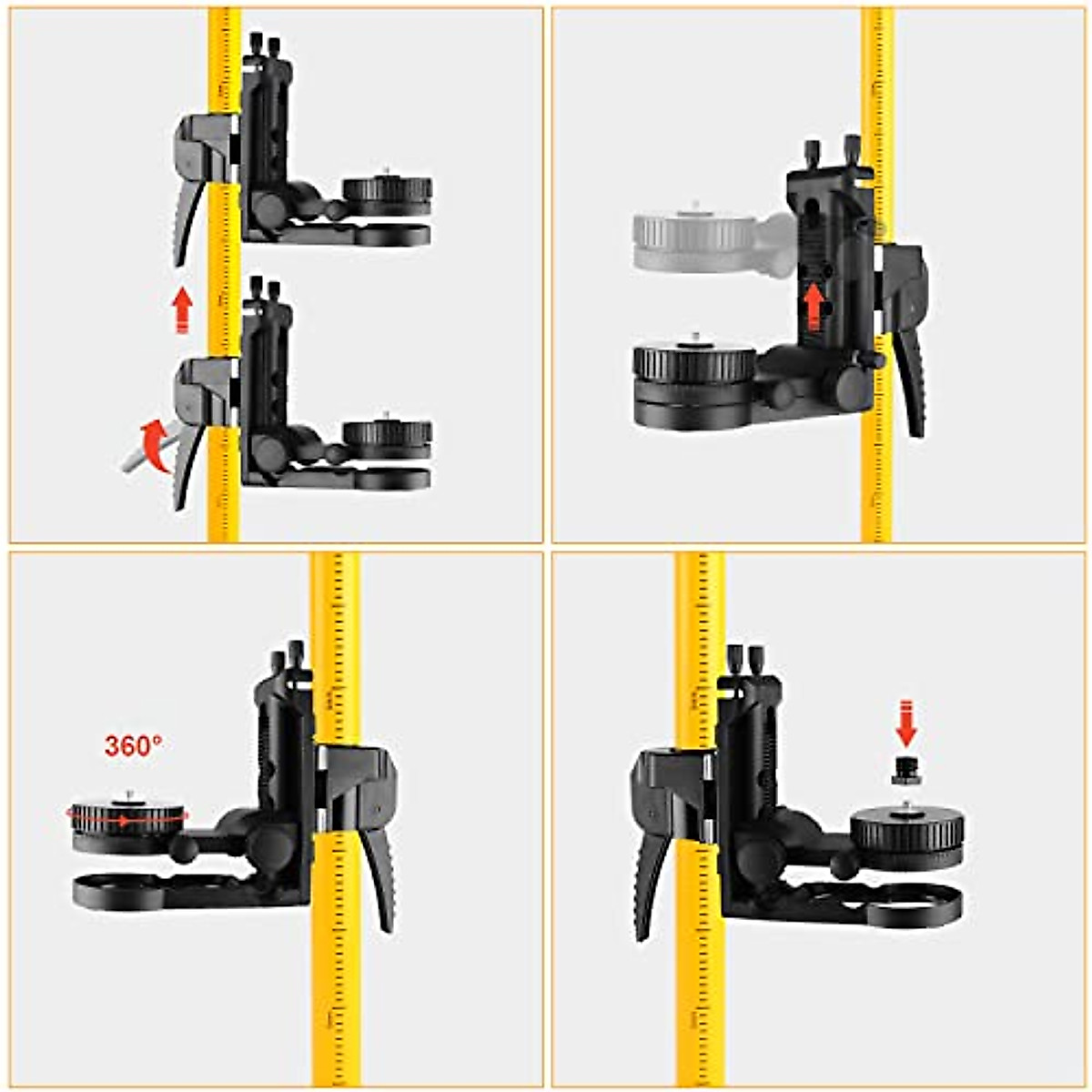 Laser Level Pole, Firecore Upgraded 12 ft. Telescoping Laser Pole with Tripod and Multifunctional Mounting Clamp, Adjustable Bracket with 1/4"-20 Laser Mount for Rotary and Line Laser Level- FLP370CX
