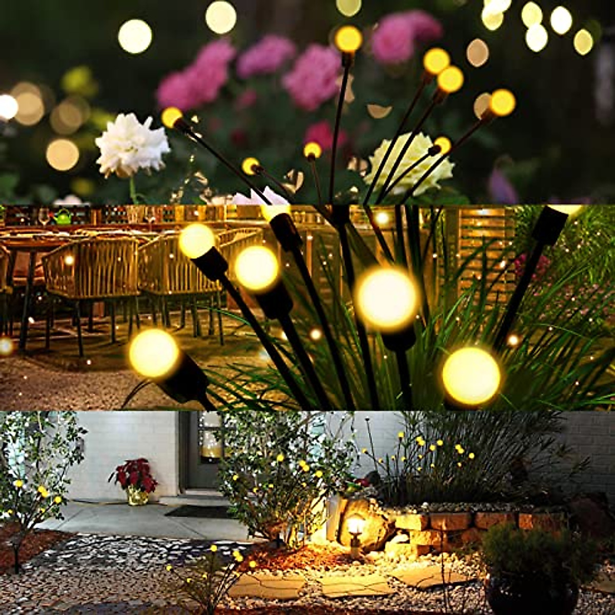 Vibera Solar Garden Lights 6 LED Firefly Lights Solar Outdoor Waterproof Solar Powered Outdoor Lights Decorative for Garden Swaying Solar Garden Lights Decorative for Pathway Patio Yard（2pack）