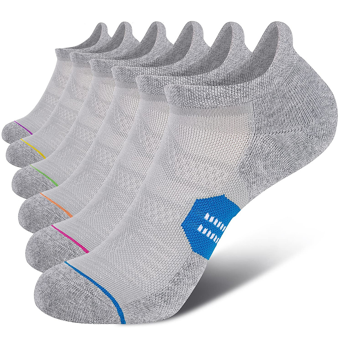 CS CELERSPORT 6 Pack Women's Ankle Running Socks Cushioned Low Cut Tab Athletic Socks, Grey Mixed, Small