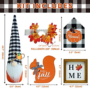 Fall Decor Fall Gnome Tiered Tray Decorations set Farmhouse Thankgiving Home Table Decor 3m Fall string lights Decor, Plaid Fall Gnomes Plush - Fall Wood Signs - Harvest Decorations for Home