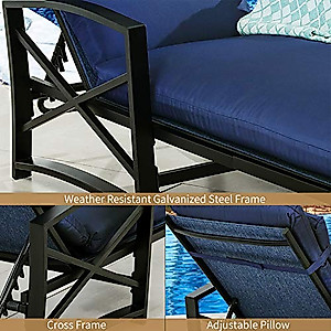 PatioFestival Patio Lounge Chair Outdoor Cushioned Chaise Lounger with Adjustable Back 3.1" Thickness Long Cushion All Weather Frame(Blue)