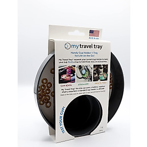 My Travel Tray – for Cup Holder (Gray) Made in USA - Car Journey Must – Insert into Cupholders Found on Car Seats, Booster, Strollers & Your car Cup Holder