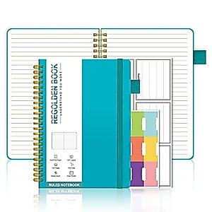 Regolden-Book Spiral Ruled Notebook, Ruled Lined Hardcover Journal for Note Taking, 100Gsm Thick Paper with Pocket for Men & Women School/College/Work/Office, 160 Pages, 5.5x8.5, (Teal)