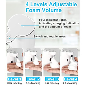 Josnown Automatic Foaming Soap Dispenser, 13.5oz/400ML Wall Mount Dispenser, USB Rechargeable,4 Gear Adjustable, Touchless Hand & Dish Soap Dispenser for Bathroom, Kitchen