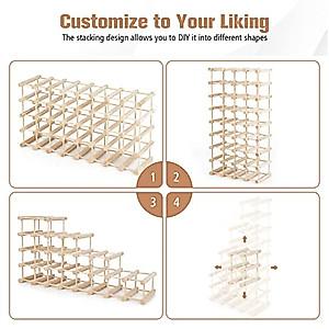 36 Bottle Wooden Wine Rack for Wine Cellar, 34” x 9.5” x 17.5” 4-Tier Large Floor Freestanding Modular Wine Bottle Storage Display Shelf Natural Bamboo Wood Construction for Kitchen and Cellar