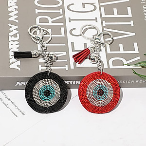 Red Colorful Evil Eye Keychain Charms Bling Tassel Rhinestone Cute Protection keychains