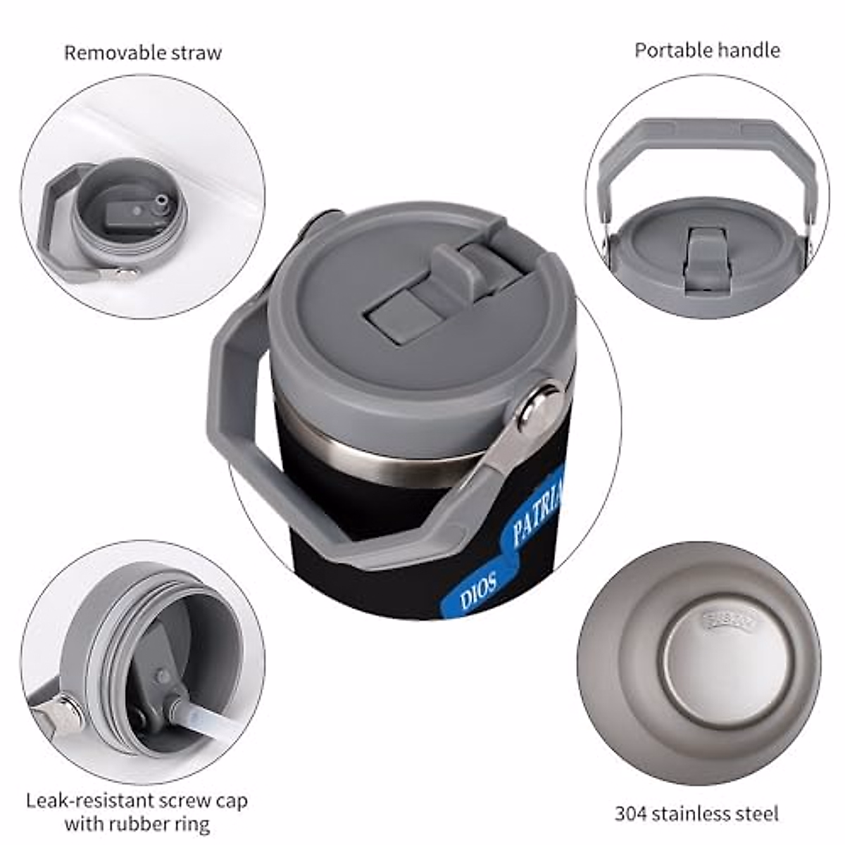 Dominican Republic Flag 30 OZ Insulated Tumblers with Handle And Straw Leakproof Vacuum Insulated Stainless Steel Water Bottle for Car Fishing Travel