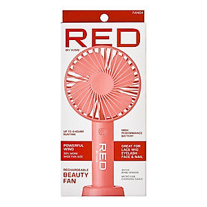 Red by Kiss Handheld Fan, Mini Portable Personal Desk Fan with USB Rechargeable, 3 Speed Long Lasting Powerful Small Fan for Makeup Travel Home Office Lace Wig Eyelash Face Nail (Pink)