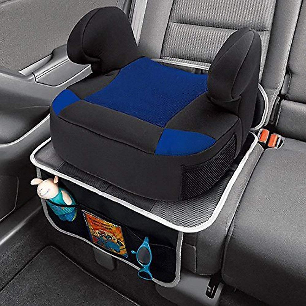 Car Seat Protector, Thick Padding Protection for Child & Baby Cars Seats, Dog Mat, Non Slip and Waterproof Protects Automotive Vehicle Upholstery with Extra Storage Pocket (Black)
