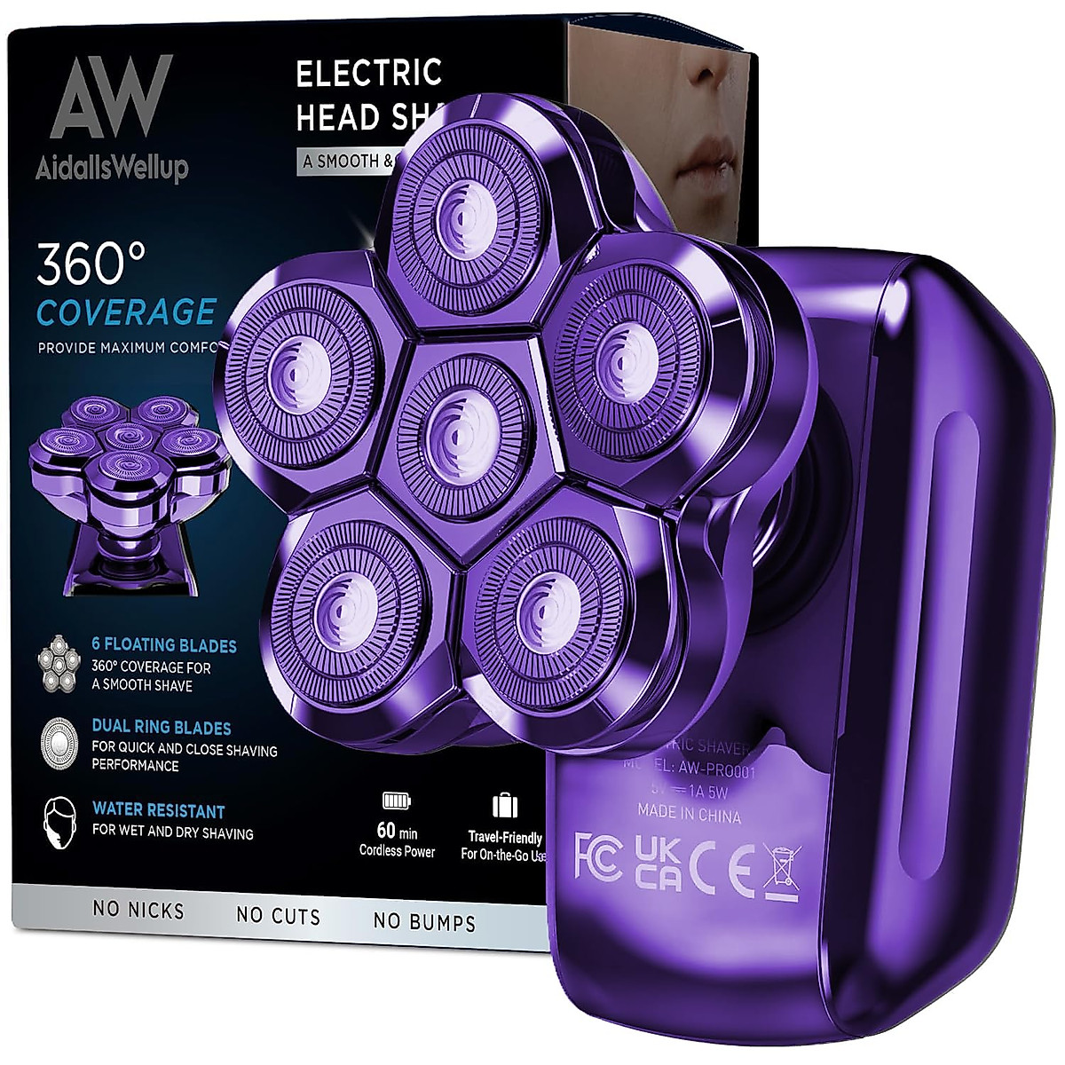 AxiomWarrior Head Shavers for Bald Men: Rechargeable Waterproof Electric Head Shaver for Close Smooth Shaving, No Cuts, Wet/Dry Use, Easy Control