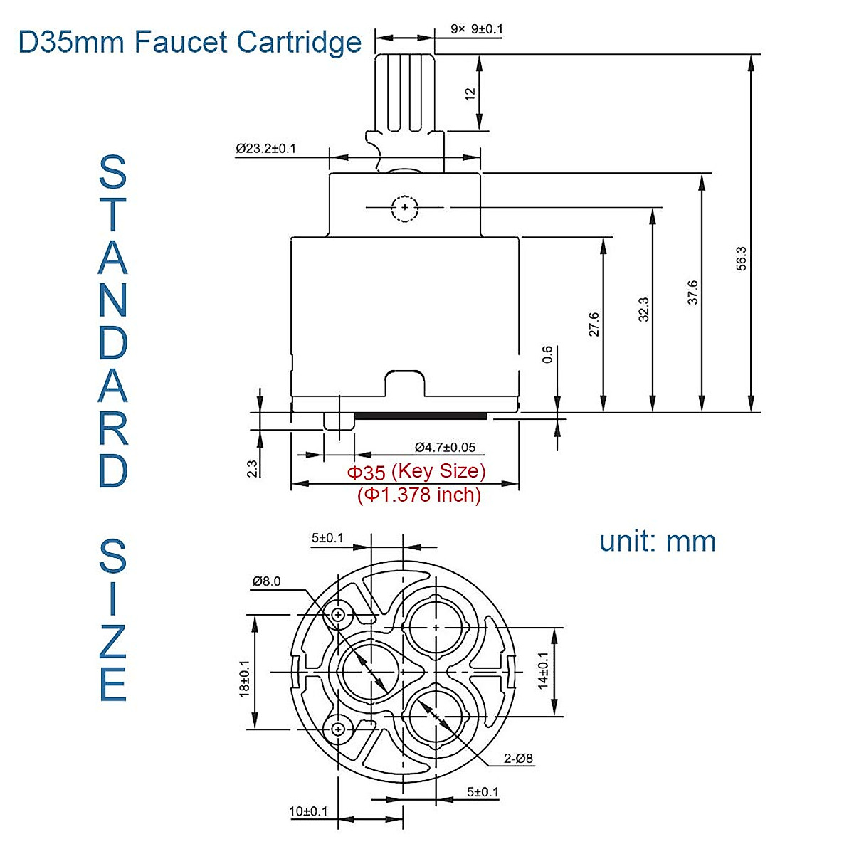 XUCHUAN Diameter 35mm Ceramic Faucet Cartridge Replacement for Single Handle Kitchen Basin Shower Faucet Part, Ceramic Faucet Valve