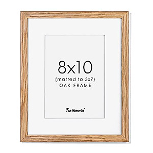 8x10 Picture Frame, Solid Oak Wood Photo Frame Display 5x7 Picture with Mat, 8 x 10 Wood Frame with Stand for Wall and Tabletop, 8"x10" Oak Picture Frame with Tempered Glass, 1 Pack