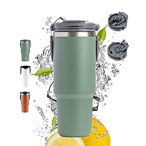 Innopack outdoor high quanlity double wall vaccum tumbler with handle leakproof tumbler (30 OZ, Green)