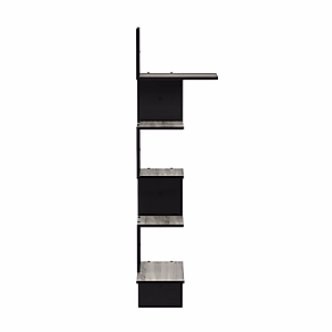 Furinno Rossi Wall Mount Floating Corner Shelf, 5-Tier Square, French Oak Grey/Black & Rossi Wall Mounted Shelves, 5-Tier Rectangle, French Oak Grey/Black