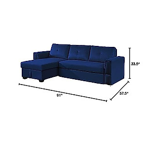 Legend Vansen 91'' L-Shaped Convertible Sectional Sleeper Sofa with Pull-Out Bed and Storage,with Reversible Chaise,Convertible Sofa for Living Room and Apartment