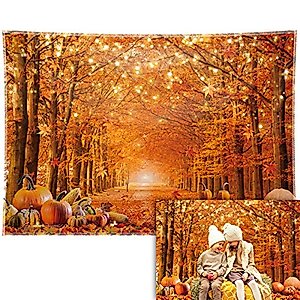 8x6ft Durable/Soft Fabric Fall Photography Backdrop Autumn Maple Forest Leaves Pumpkin Friendsgiving Background Thanksgiving Party Supplies Farm Harvest Event Banner Becor Photo Booth Props