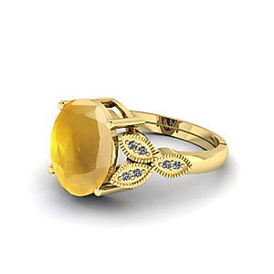 LMDPRAJAPATIS 5.25 Carat Natural Yellow Sapphire Birthstone Gold Ring For Women