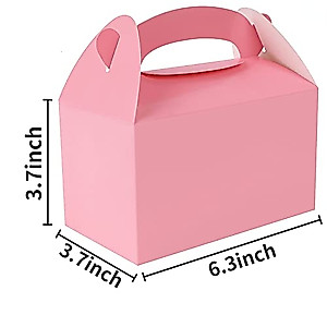 30 Pack Gift Boxes Treat Boxes 6.3X3.7X3.7Inches Party Cookie Favor Boxes Gable Candy Goodie Boxes with Handles Little for Birthday Party Small Boxes Cardboard Boxes Valentines Day for Gift Giving Pink