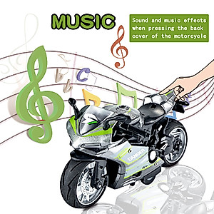 CYYSFIVQZ Toy Motorcycle-Pull Back Motorcycle Toy with Sounds and Lights,1:12 Scale Motorcycle Model Toy for Kids, Pull Back Vehicle for Boys Kids Age 3+ Year Old Supplies (Silver Gray)