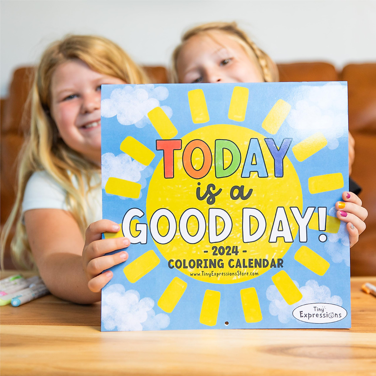 Tiny Expressions - Inspirational Coloring Calendar for Kids - Today is a Good Day 2024 Wall Calendar - Home or Classroom Kid Learning Calendars with Inspirational Quotes - Children's Calendar - 12x12 inches