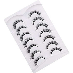 Pooplunch False Eyelashes Cat Eye Lashes Natural Look Wispy Short Fluffy 8D Faux Mink Lashes Wispies Fake Eyelashes Strips 7 Pairs Multipack