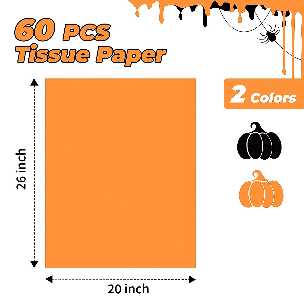 Simetufy Orange Tissue Paper for Gift Bags, 60 Sheets 20 x 26 Inches Black Tissue Paper Gift Wrapping, Tissue Paper Bulk for Fall, Halloween, Thanksgiving, Birthday, Holiday Decor and DIY Crafts