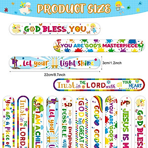 Frienda 60 Pieces Religious Slap Bracelets with Button Pins Jesus Love You Wristbands Jesus Snap Bracelets Christian Badges for Sunday School Supplies Kids Gifts Birthday Party Favors(Religious)