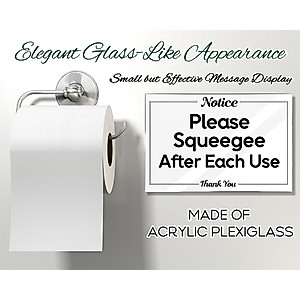 Airbnb Essentials for Hosts Bathroom Signs - 4"x6" Acrylic Sign w/Mounting Tape - Please Squeegee After Each Use Bathroom Sign Rental Home Necessities - Bathroom Door Signs